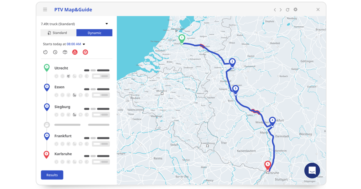 Next-gen truck route planning software | PTV Map&Guide | PTV Logistics